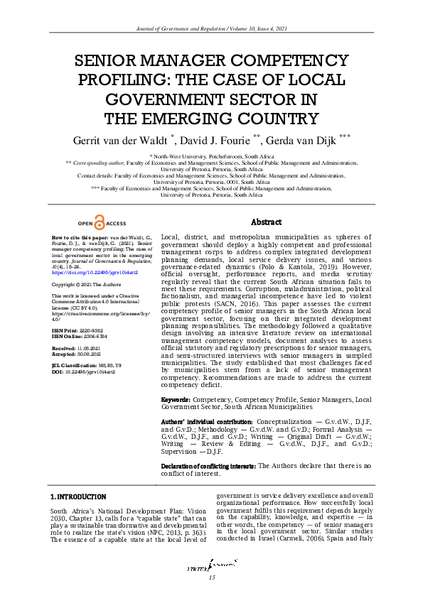 (PDF) Senior manager competency profiling: The case of local government ...