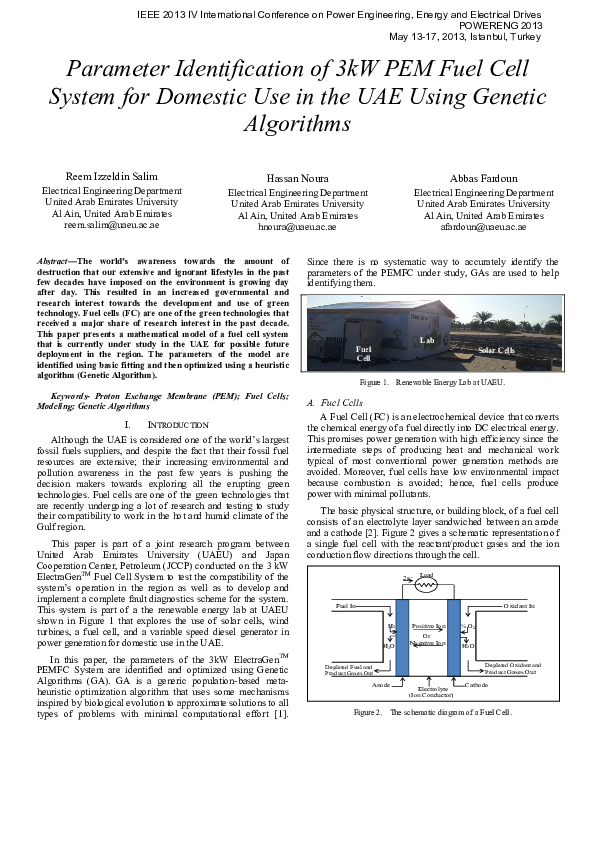 (PDF) Parameter identification of 3kW PEM Fuel Cell System for domestic use in the UAE using ...