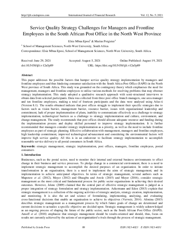 (PDF) Service Quality Strategy Challenges for Managers and Frontline ...