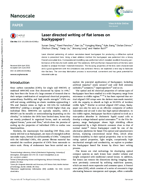 (PDF) Laser directed writing of flat lenses on buckypaper