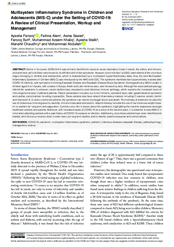 (PDF) Multisystem Inflammatory Syndrome in Children and Adolescents ...