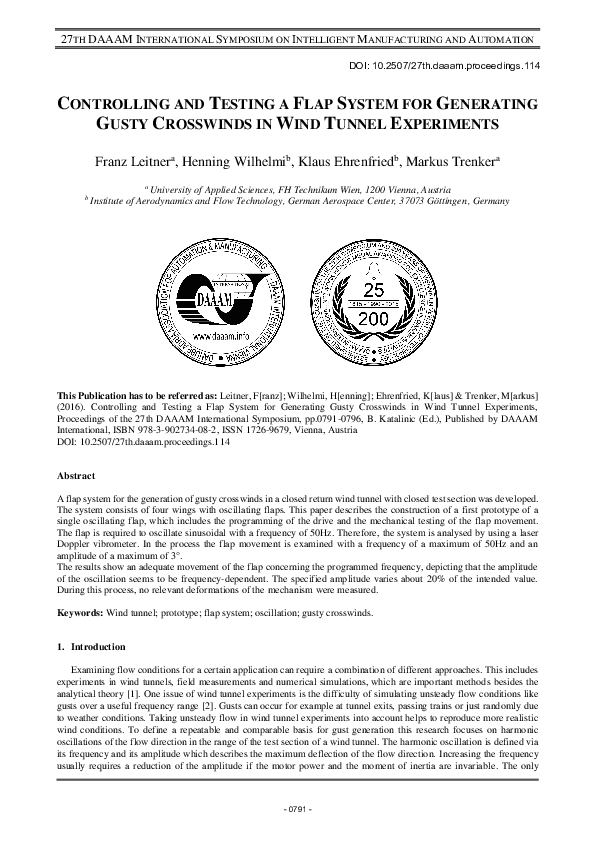 (PDF) Controlling and Testing a Flap System for Generating Gusty ...