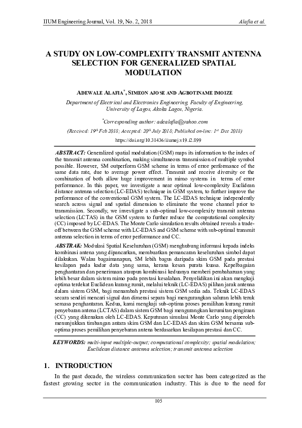 (PDF) A Study on Low-Complexity Transmit Antenna Selection for Generalized Spatial Modulation