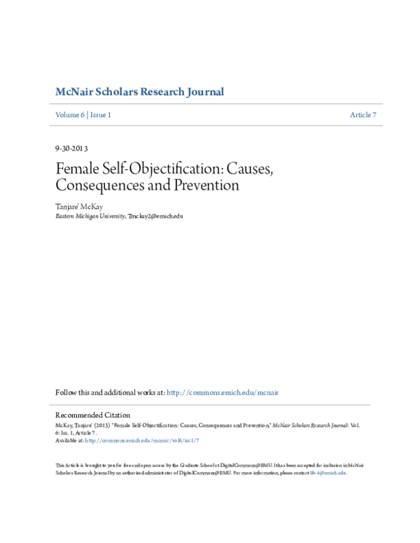 (PDF) Female Self-Objectification: Causes, Consequences and Prevention