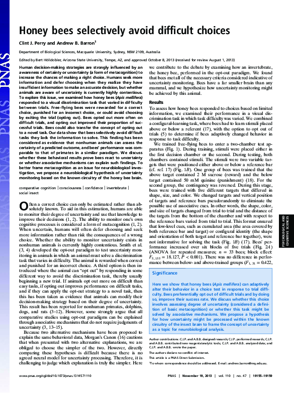 (PDF) Faculty of 1000 evaluation for Honey bees selectively avoid ...