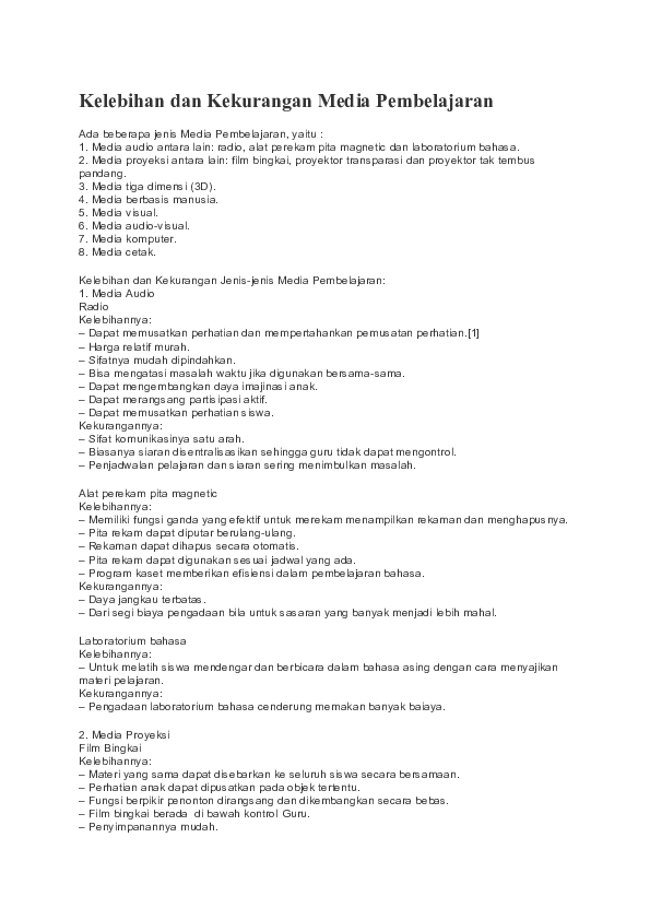 (DOC) Kelebihan dan Kekurangan Media Pembelajaran