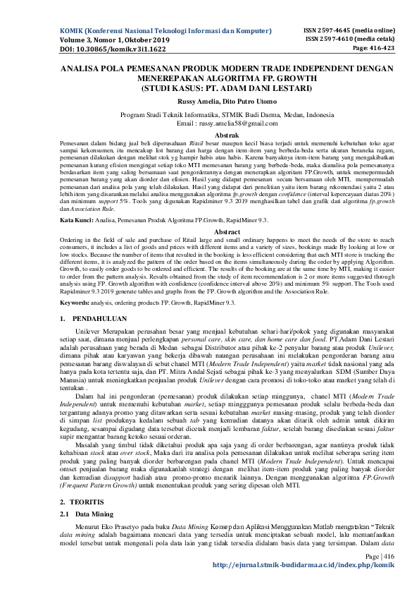 (PDF) Analisa Pola Pemesanan Produk Modern Trade Independent Dengan ...