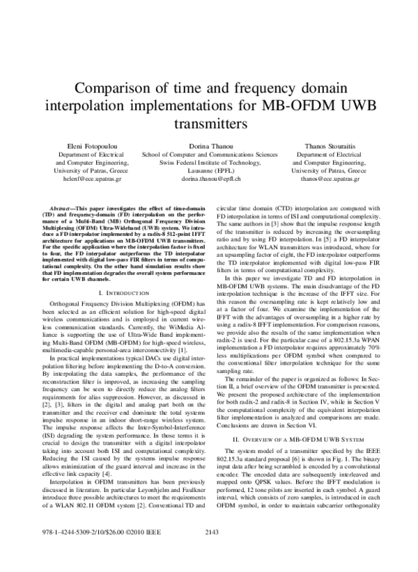 Pdf Comparison Of Time And Frequency Domain Interpolation Implementations For Mb Ofdm Uwb