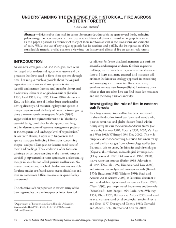(PDF) Understanding the evidence for historical fire across eastern forests