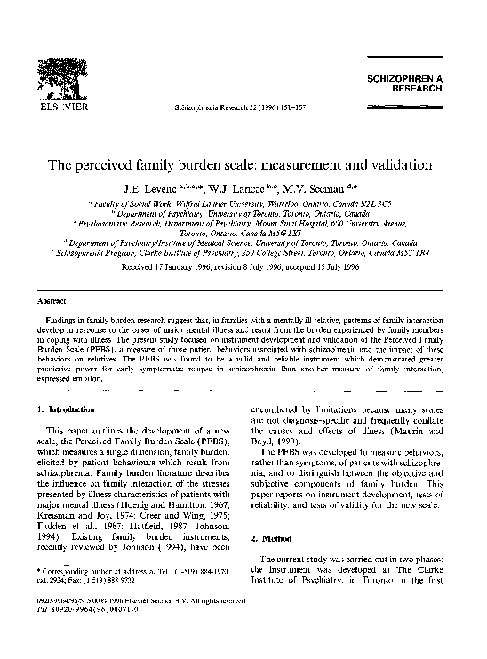 (PDF) The perceived family burden scale: measurement and validation