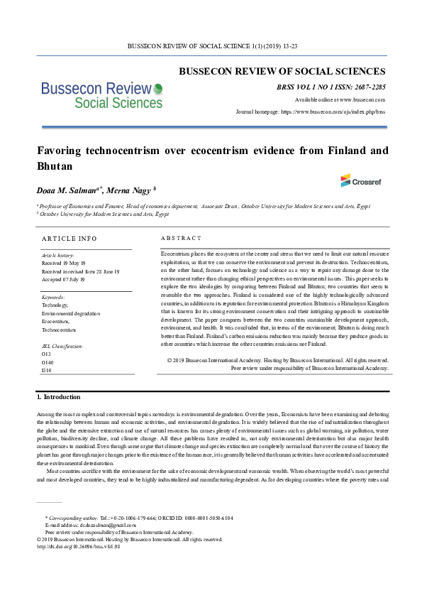 (PDF) Technocentrism and Ecocentrism
