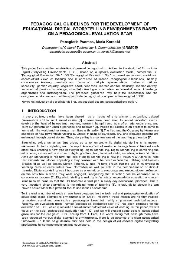 (PDF) Pedagogical Guidelines for the Development of Educational Digital Storytelling ...