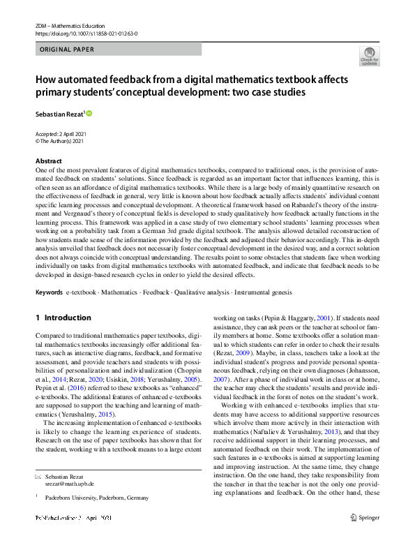 (PDF) How automated feedback from a digital mathematics textbook ...
