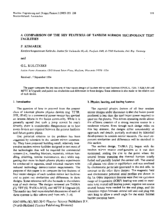 (PDF) A comparison of the key features of tandem mirror technology test ...