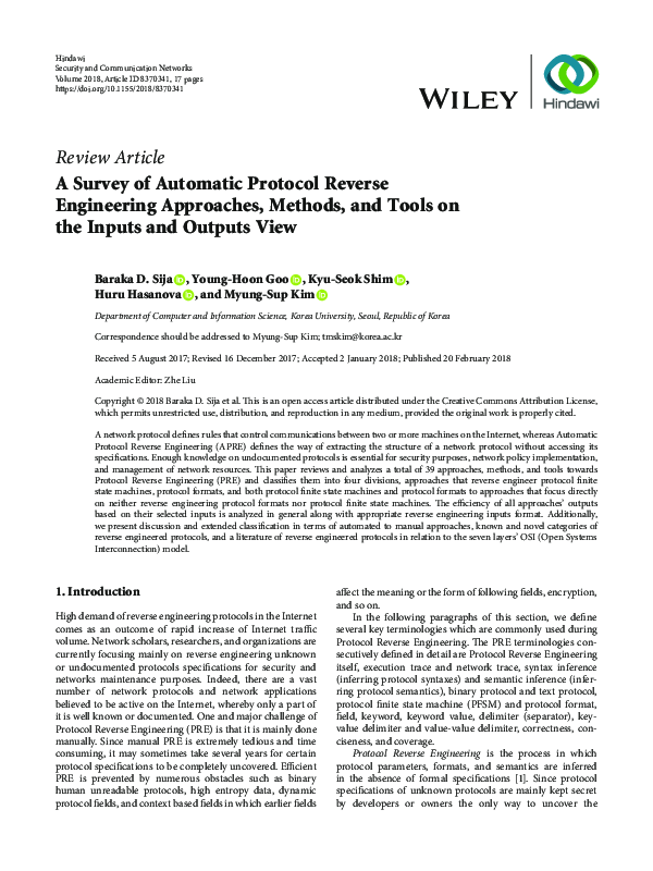 (PDF) A Survey of Automatic Protocol Reverse Engineering Approaches ...