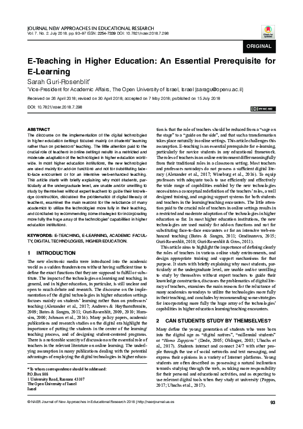 (PDF) E-Teaching in Higher Education: An Essential Prerequisite for E ...