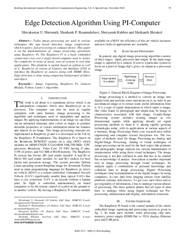 Pdf Edge Detection Algorithm Using Pi Computer Shrikanth Shirakol