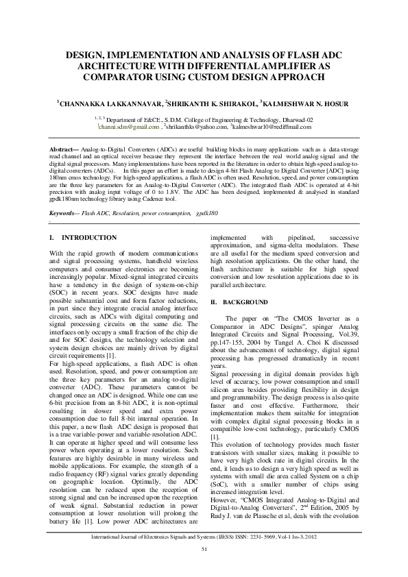 (PDF) Design, Implementation and Analysis of Flash Adc Architecture with Differential Amplifier ...