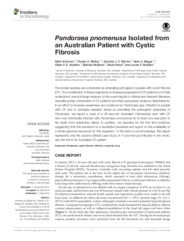 (PDF) Pandoraea pnomenusa Isolated from an Australian Patient with ...