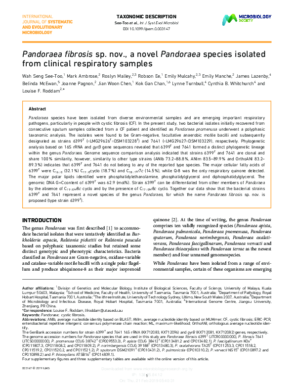 (PDF) Pandoraea fibrosis sp. nov., a novel Pandoraea species isolated ...