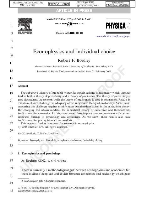 (PDF) Econophysics and individual choice