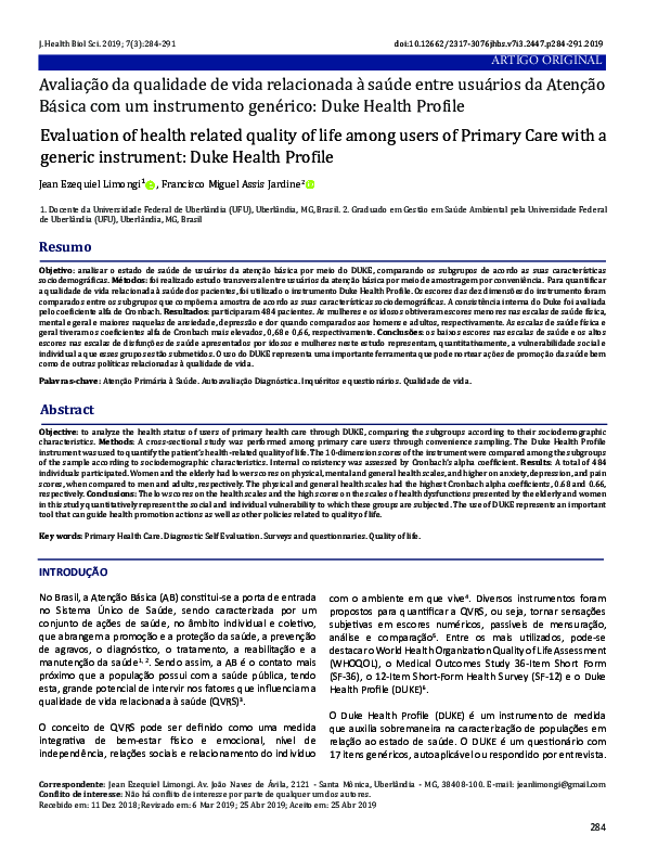 (PDF) Avaliação da qualidade de vida relacionada à saúde entre usuários ...