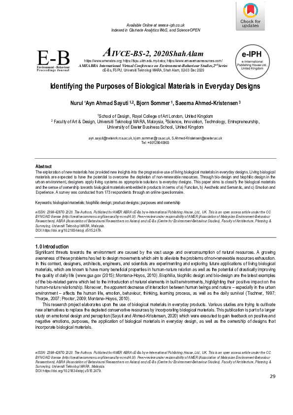 (PDF) Identifying the Purposes of Biological Materials in Everyday Designs