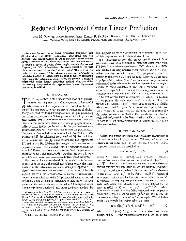 (PDF) Reduced polynomial order linear prediction