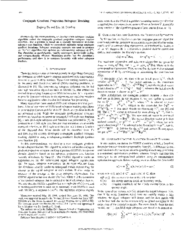 (PDF) Conjugate gradient projection subspace tracking