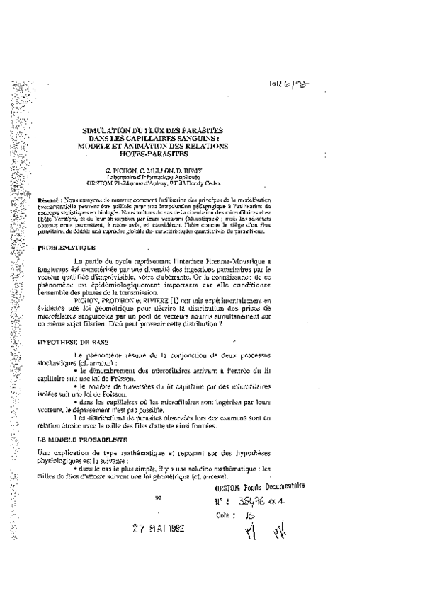 (PDF) Simulation du flux des parasites dans les capillaires sanguins ...