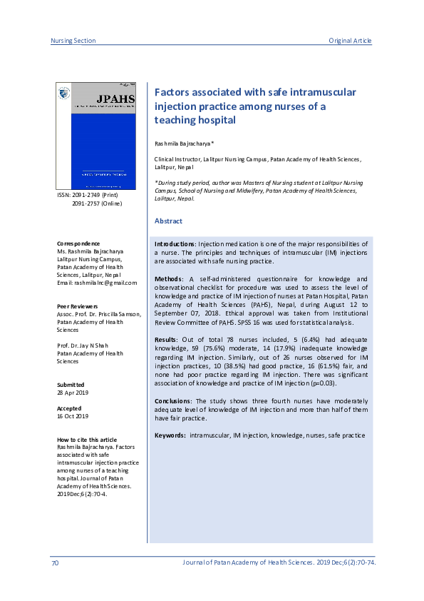 (PDF) Factors associated with safe intramuscular injection practice ...