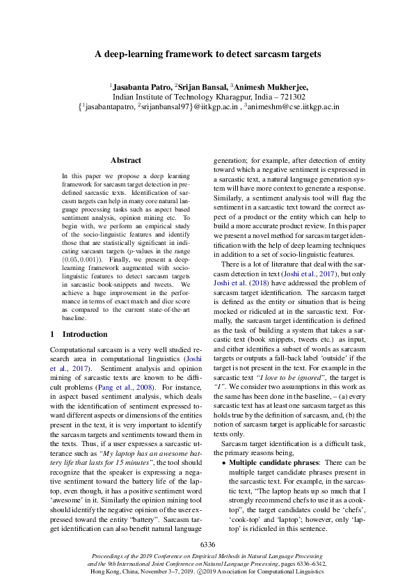 (PDF) A deep-learning framework to detect sarcasm targets