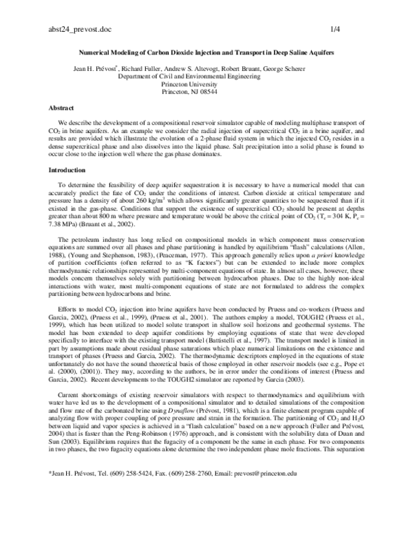 (PDF) Numerical modeling of carbon dioxide injection and transport in ...