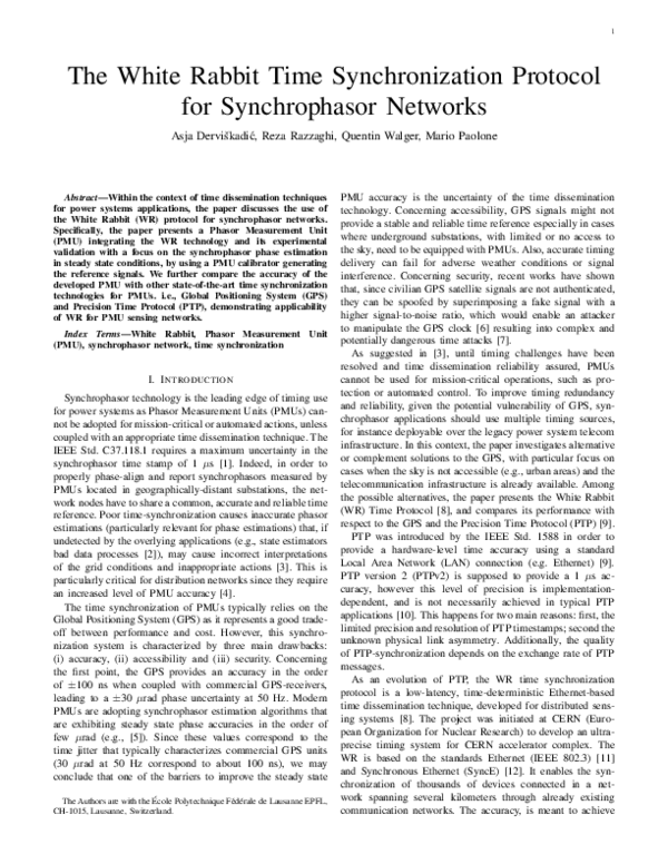 (PDF) The White Rabbit Time Synchronization Protocol for Synchrophasor ...