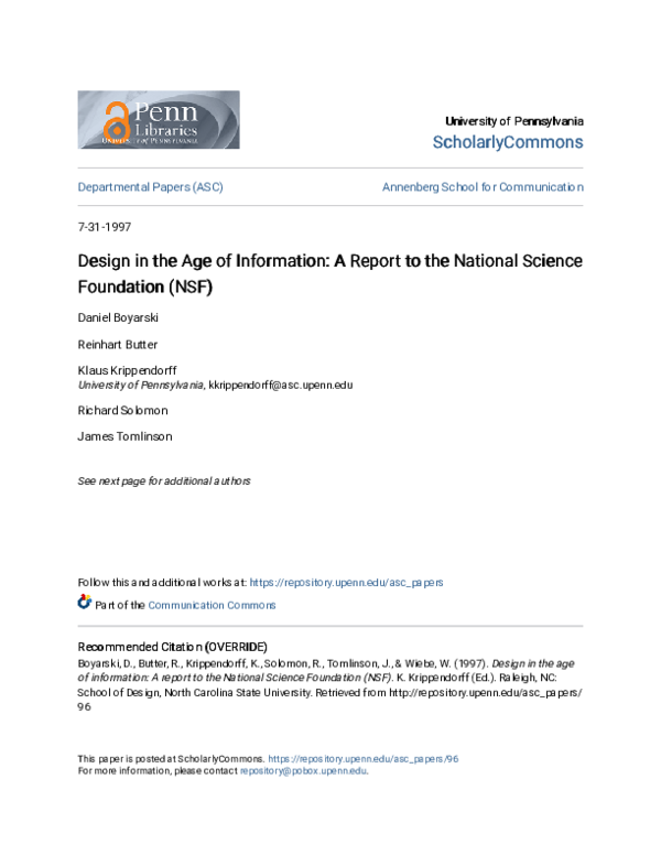 (PDF) Design in the Age of Information: A Report to the National ...