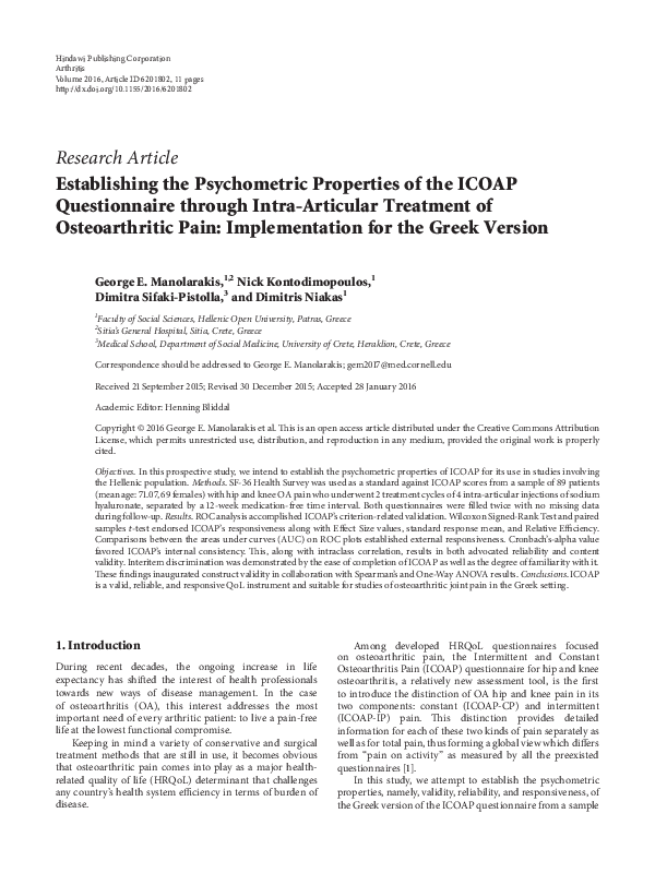 (PDF) Establishing the Psychometric Properties of the ICOAP ...
