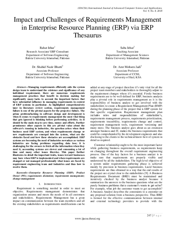 (PDF) Impact and Challenges of Requirements Management in Enterprise ...