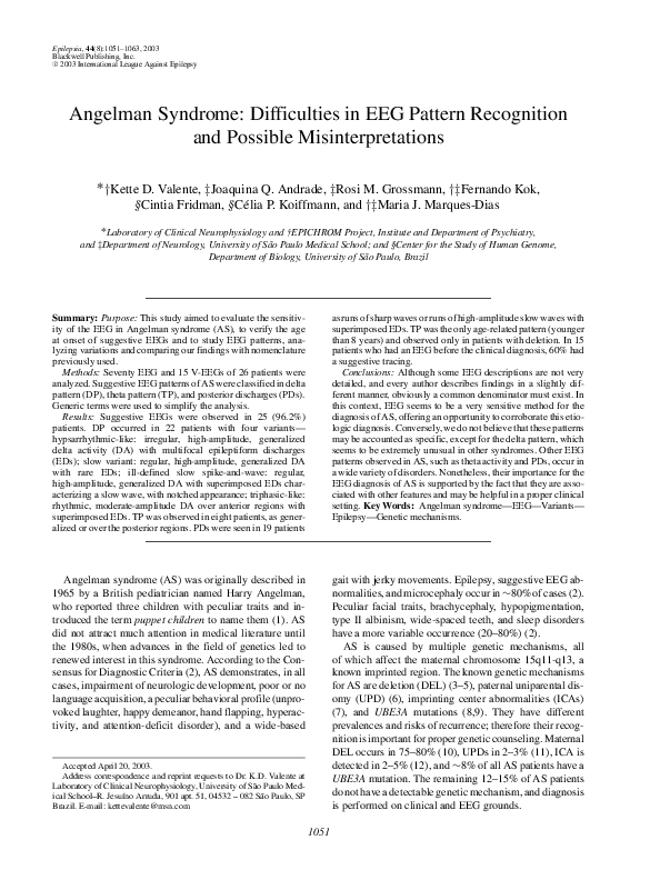 (PDF) Angelman Syndrome: Difficulties in EEG Pattern Recognition and ...
