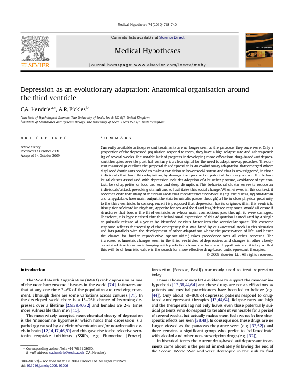 (PDF) Depression: An Evolutionary Adaptation Organised Around the Third ...