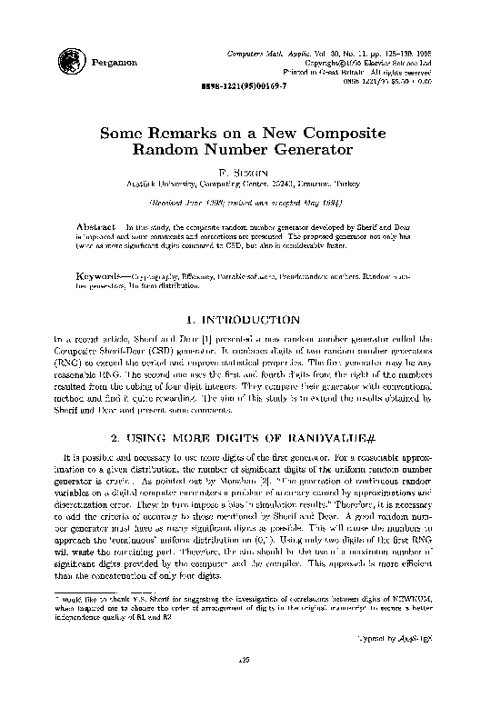 (PDF) Some remarks on a new composite random number generator