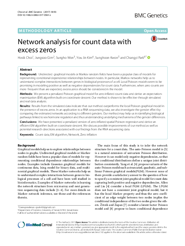 (PDF) Network analysis for count data with excess zeros