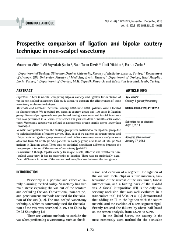 (PDF) Prospective comparison of ligation and bipolar cautery technique ...