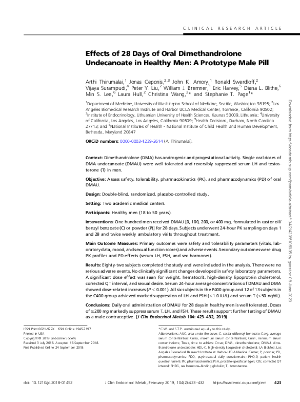 (PDF) Effects of 28 Days of Oral Dimethandrolone Undecanoate in Healthy ...