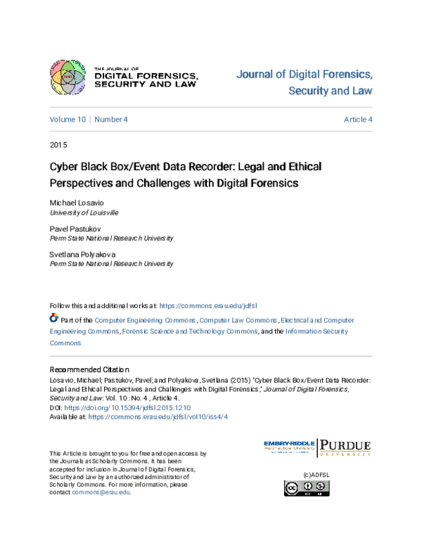 (PDF) Cyber Black Box/Event Data Recorder: Legal and Ethical ...