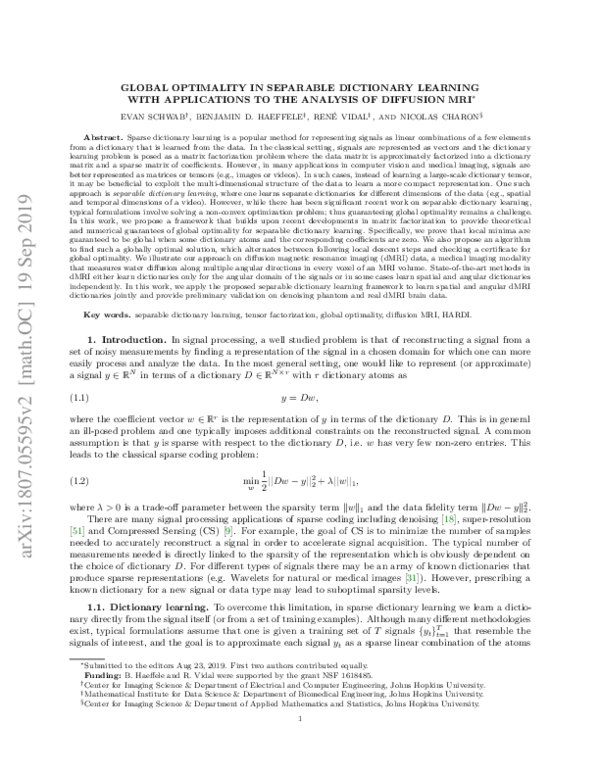 (PDF) Global Optimality in Separable Dictionary Learning with Applications to the Analysis of ...