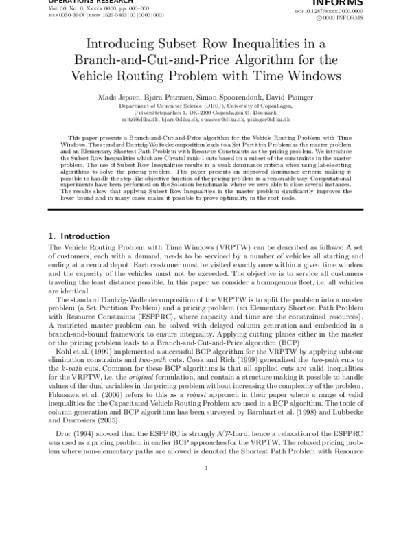 (PDF) Introducing Subset Row Inequalities in a Branch-and-Cut-and-Price ...