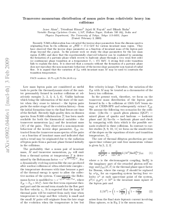 (PDF) Muon pairs from In + In collision at energies available at the ...
