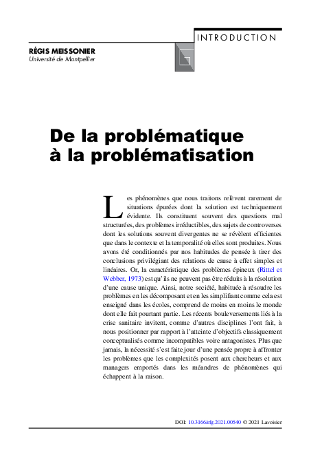 (PDF) De la problématique à la problématisation