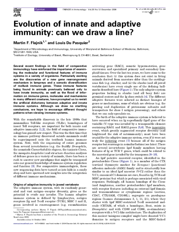 (PDF) Evolution of innate and adaptive immunity: can we draw a line ...