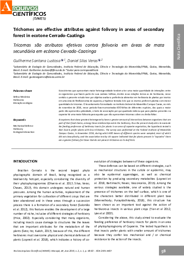 (PDF) Trichomes are effective attributes against folivory in areas of ...